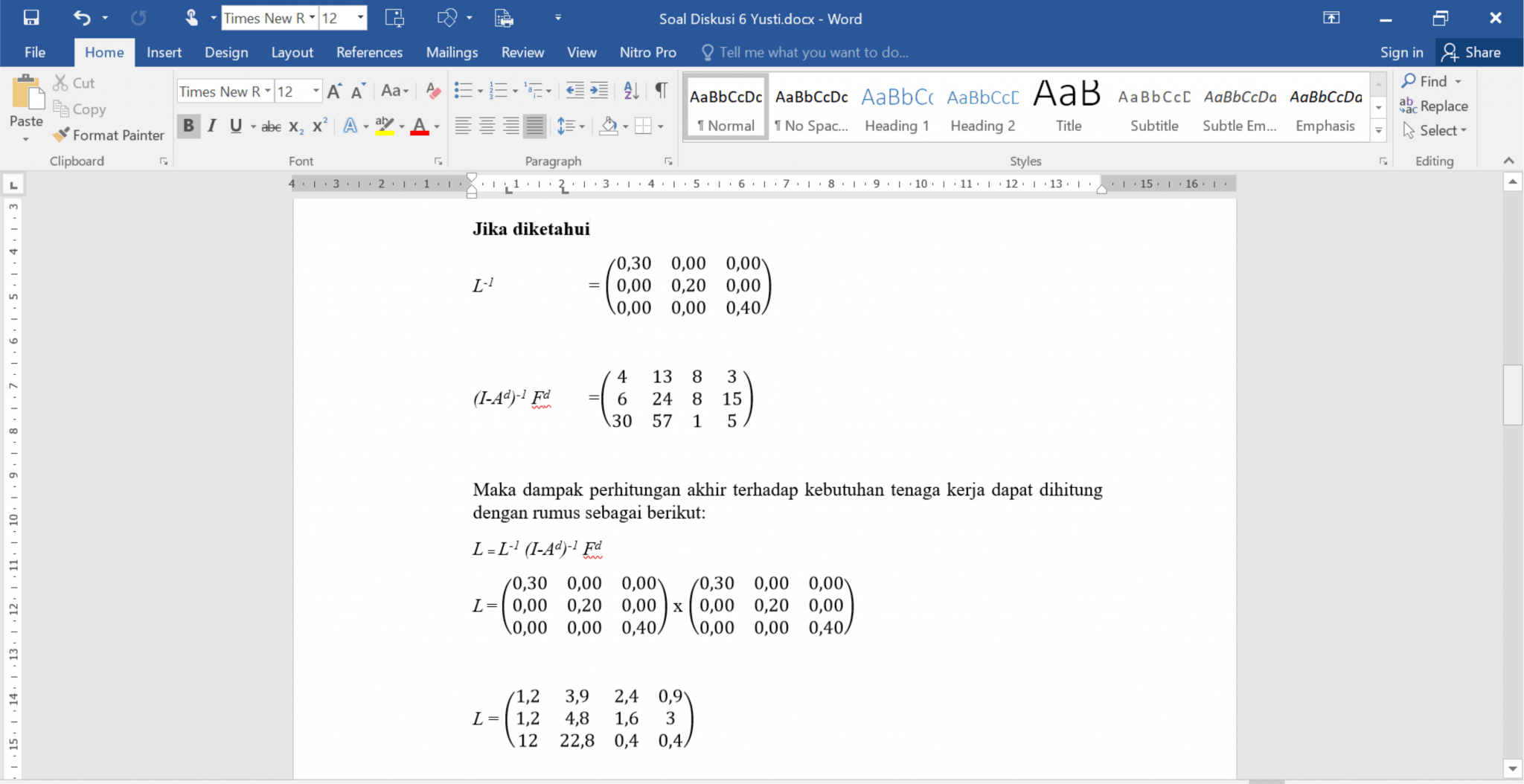 Cara Menambahkan Ordo Pada Matriks di Word