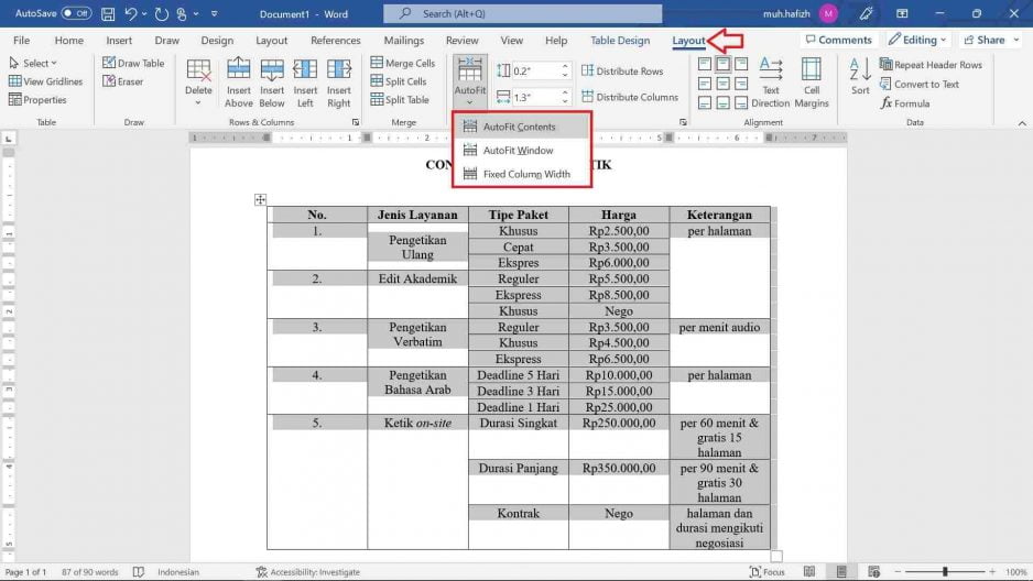 Tabel Word Rapi tanpa Ribet dengan AutoFit! (Office 365)