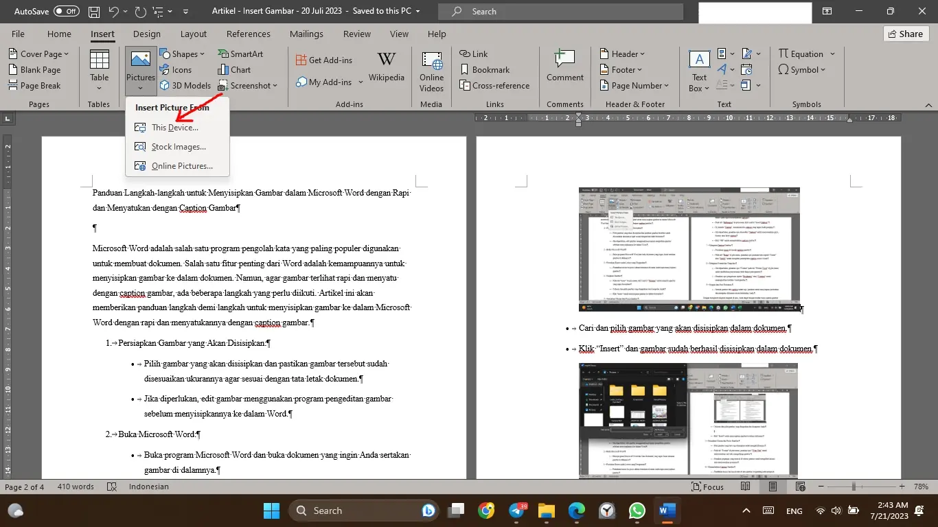 Cara Memasukkan Gambar Kedalam Karya Ilmiah di Word