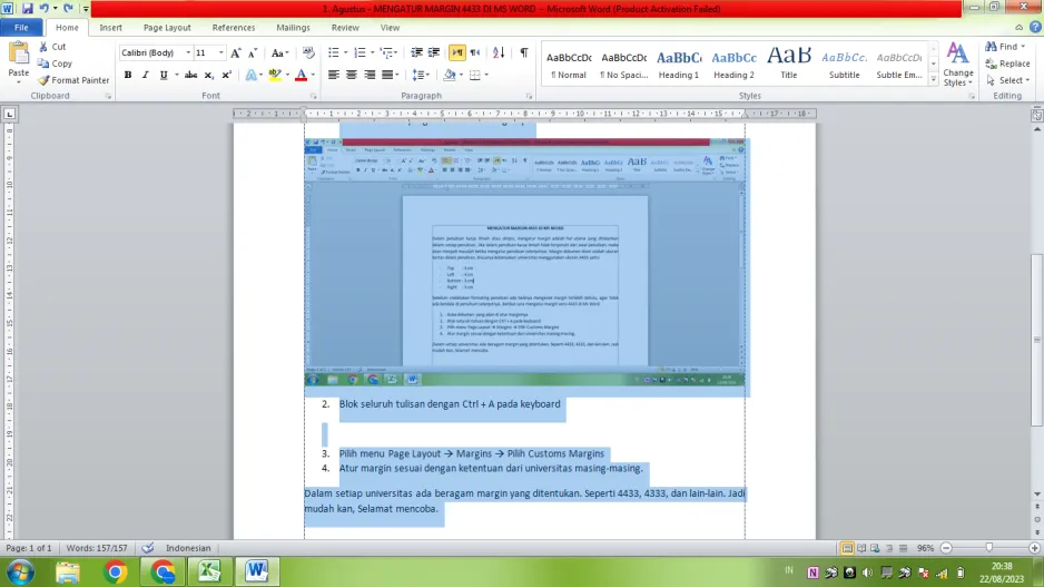 Cara Mengatur Margin 4433 di Microsoft Word