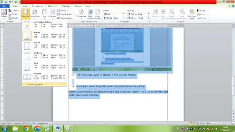Cara Mengatur Margin 4433 di Microsoft Word