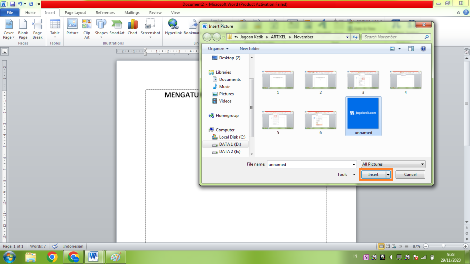 Mengatur Ukuran Logo Cover Skripsi Microsoft Word