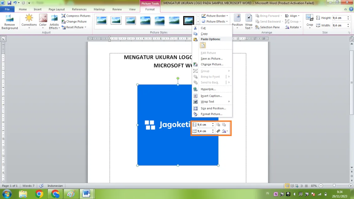 Mengatur Ukuran Logo Cover Skripsi Microsoft Word