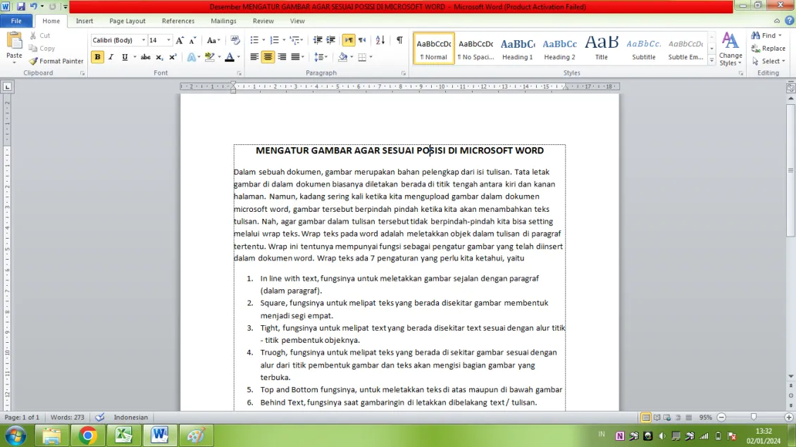 Mengatur Gambar Agar Sesuai Posisi di Microsoft Word