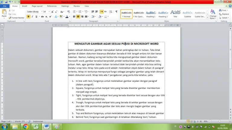 Mengatur Gambar Agar Sesuai Posisi di Microsoft Word