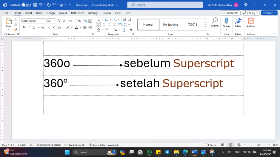 Memanfaatkan Superscript, Subscript, dan Strikethrough dalam Microsoft Word