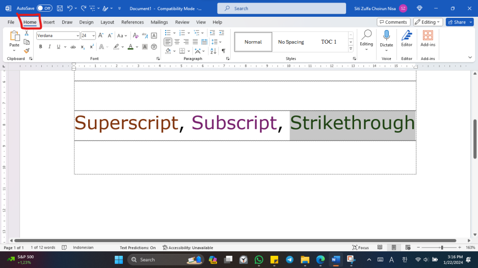 Memanfaatkan Superscript, Subscript, dan Strikethrough dalam Microsoft Word