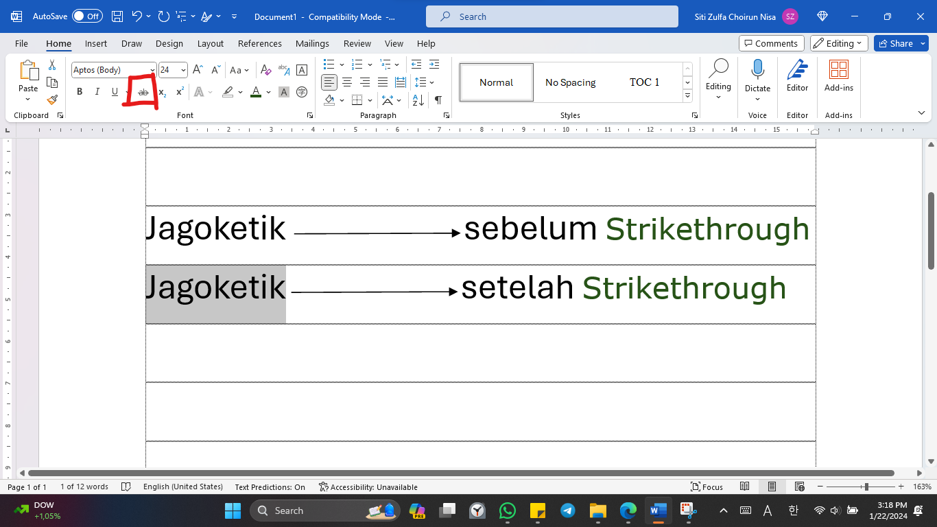 Memanfaatkan Superscript, Subscript, dan Strikethrough dalam Microsoft Word