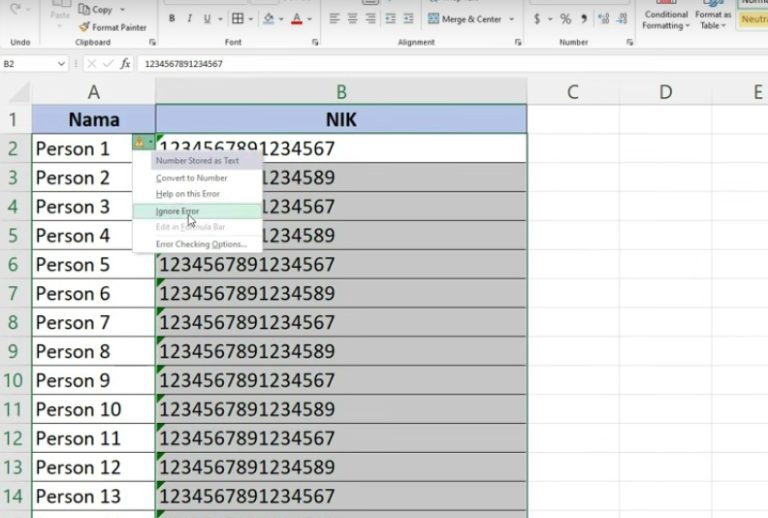 Tutorial Mengetik Nik Di Excel Agar Digit Terakhir Tak Berubah Tanpa Ribet