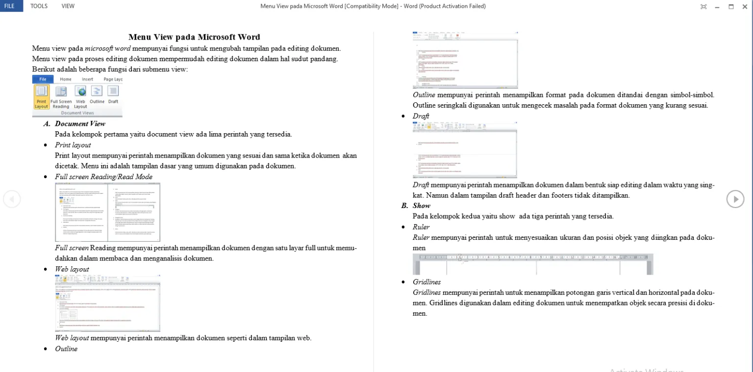 Menu View pada Microsoft Word