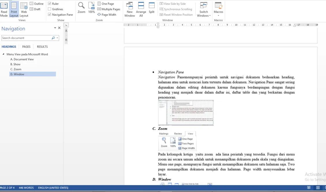 Menu View pada Microsoft Word