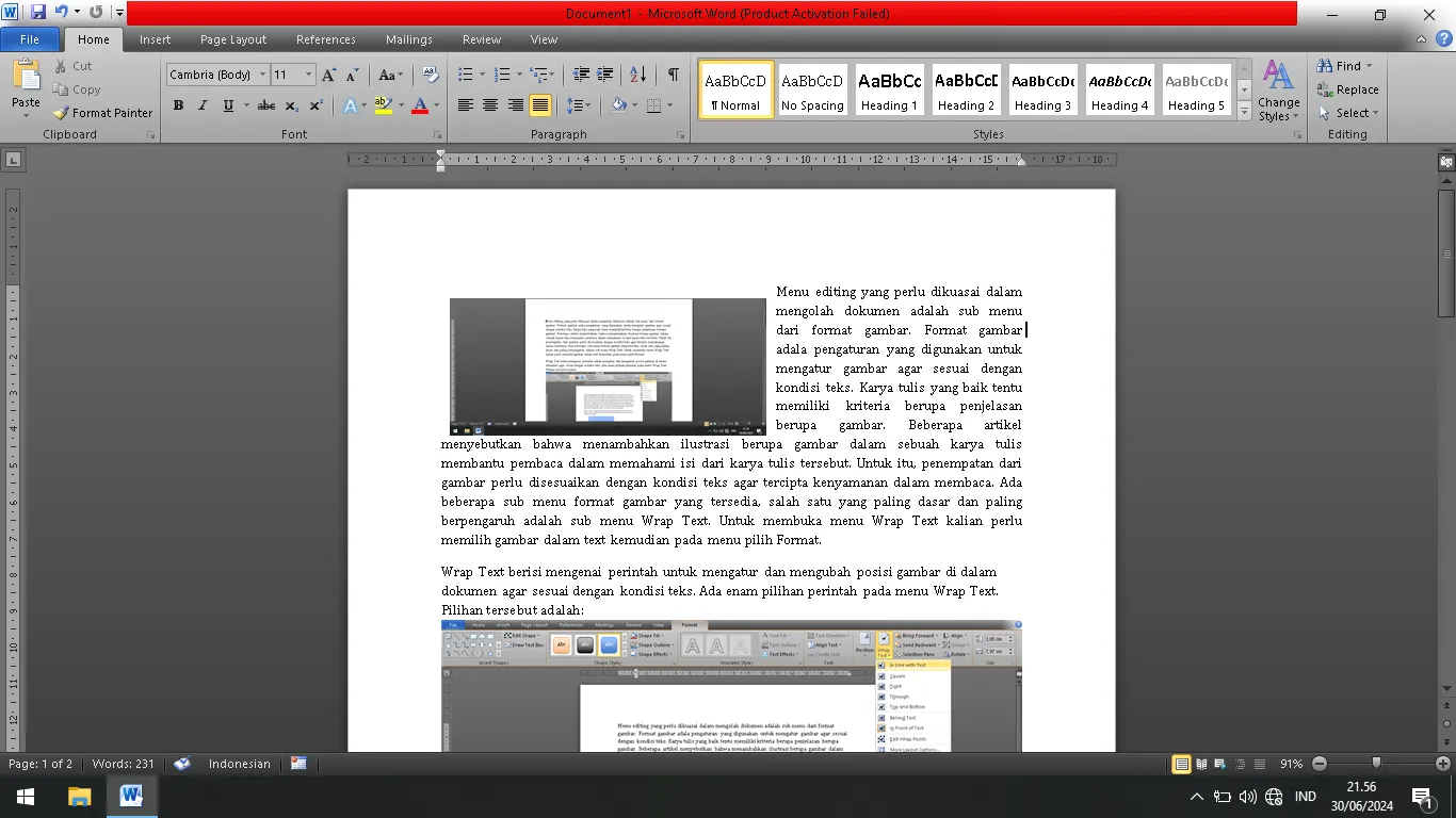 Wrap Text pada Microsoft Word