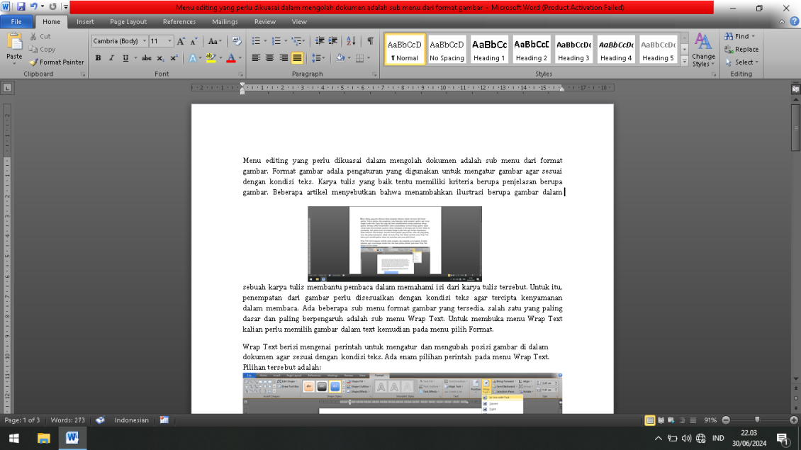 Wrap Text pada Microsoft Word
