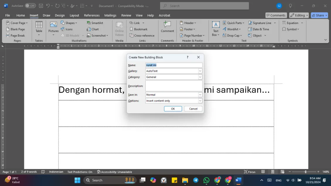 Quick Parts untuk Teks Berulang di Microsoft Word