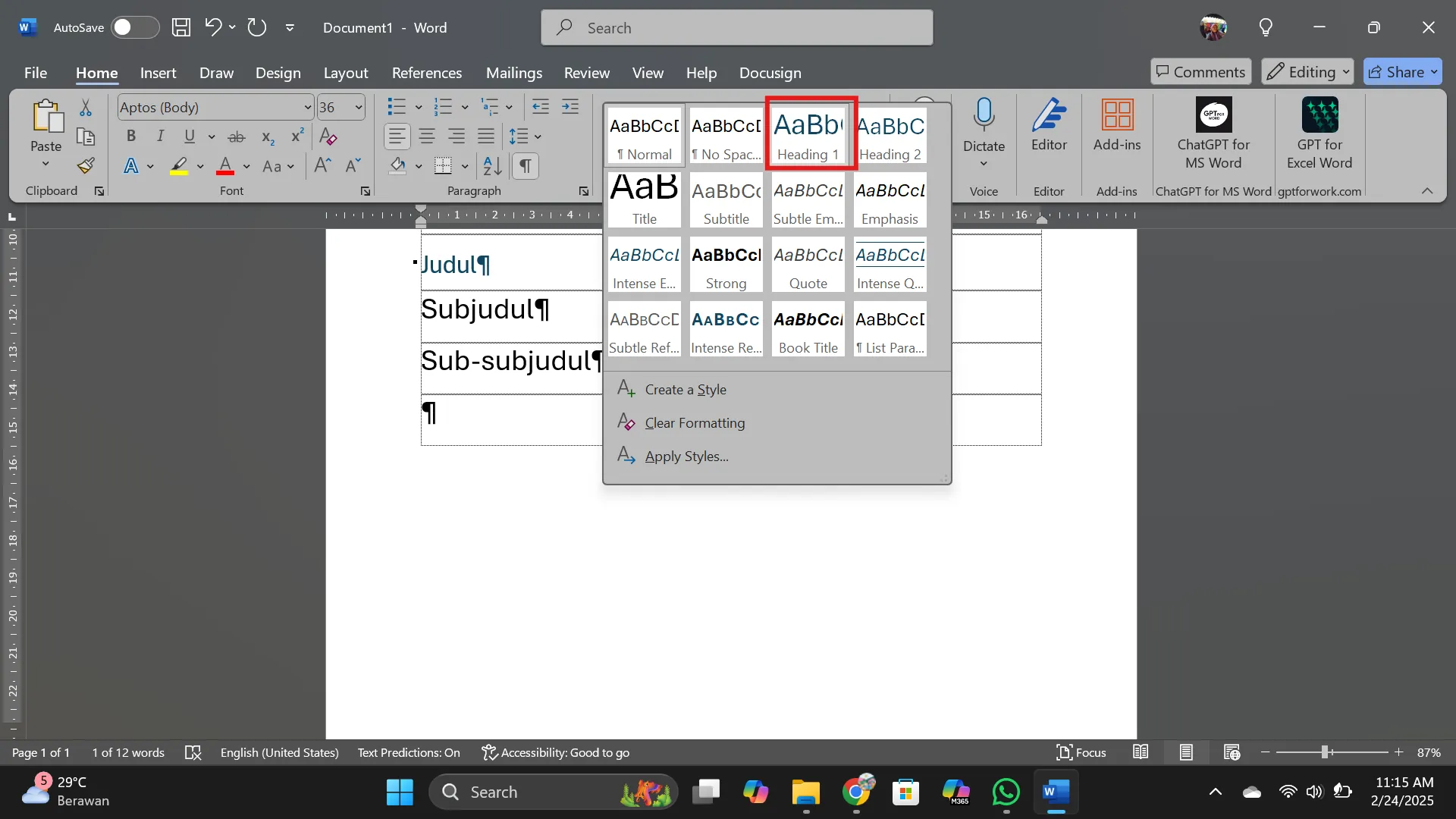 Menggunakan Style untuk Otomatisasi Daftar Isi di Microsoft Word