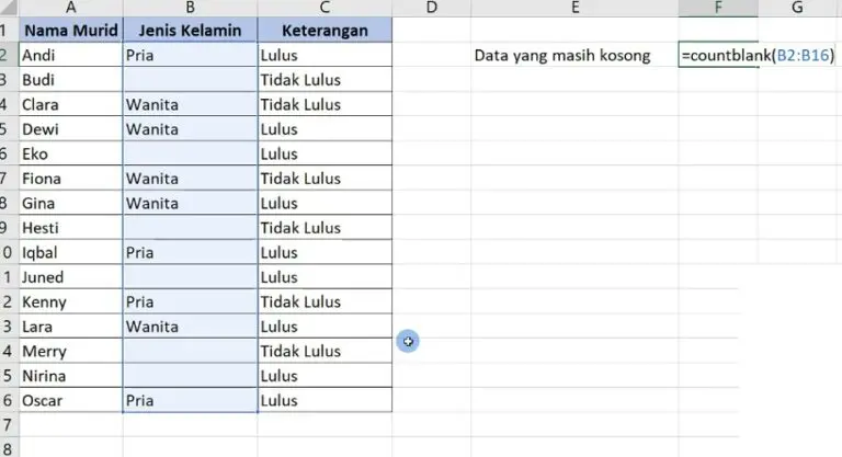 Cara Menghitung Jumlah Sel Kosong Pakai Rumus COUNTBLANK